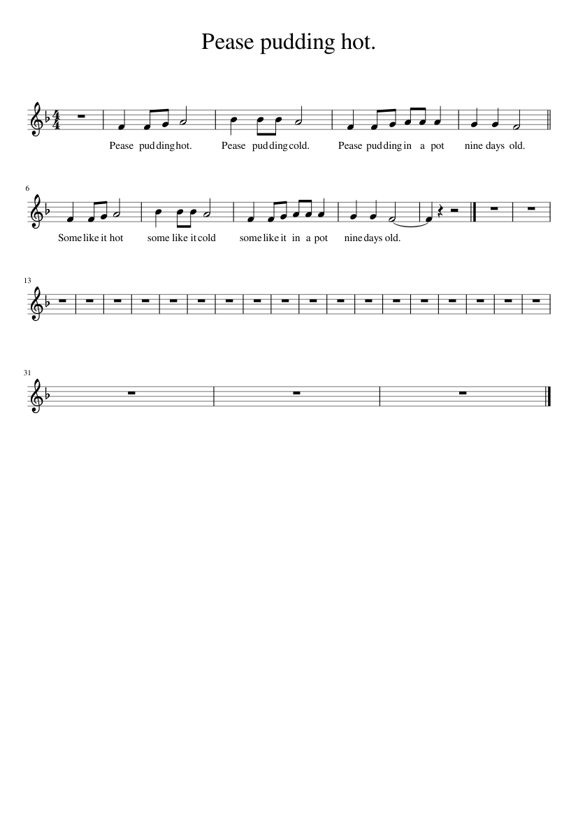 Pease pudding hot.(F) Sheet music for Piano (Solo) Easy | Musescore.com