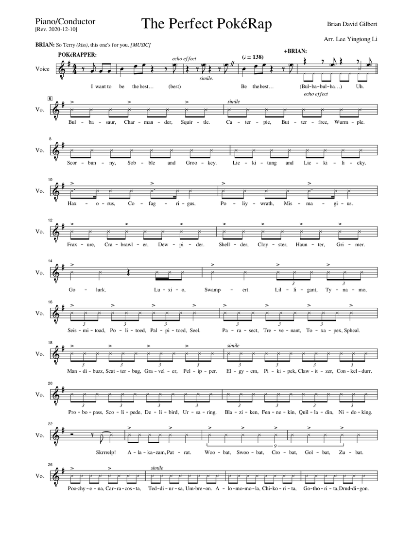 The Perfect PokéRap – Brian David Gilbert Sheet music for Piano, Vocals ...