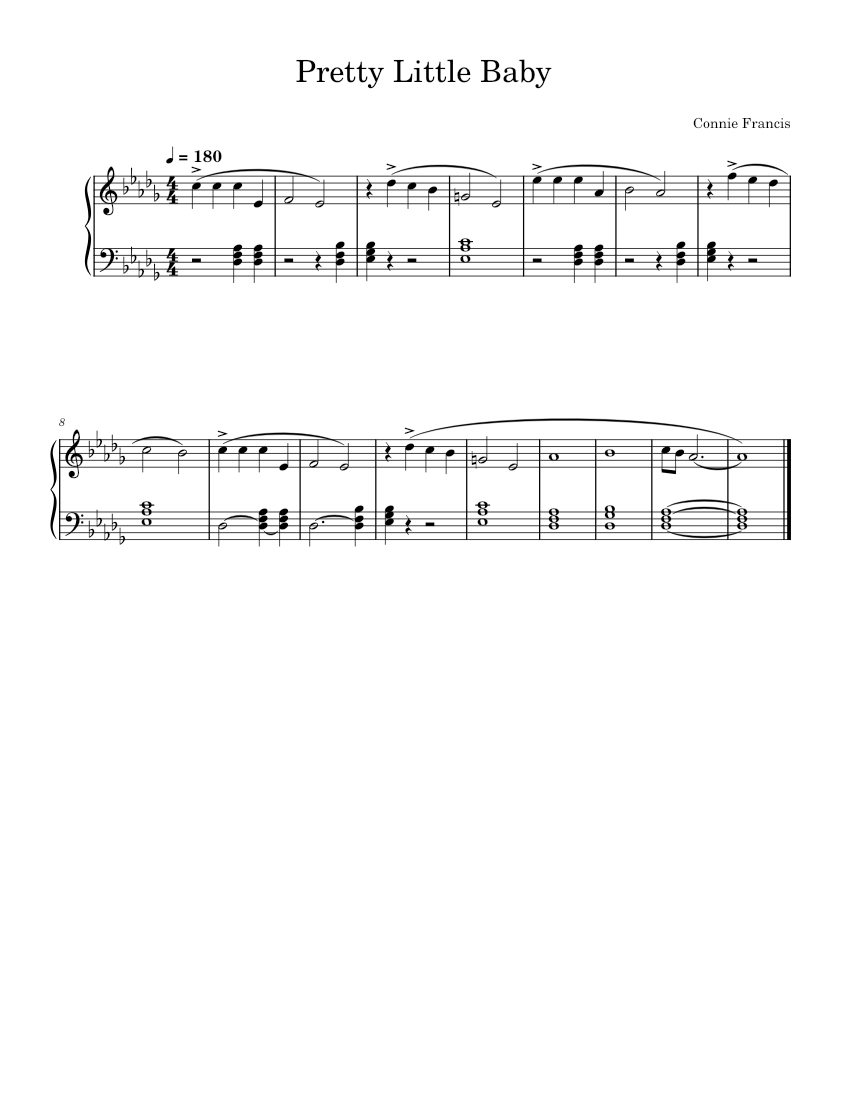 Pretty Little Baby – Connie Francis Sheet Music for Piano (Solo) easy ...