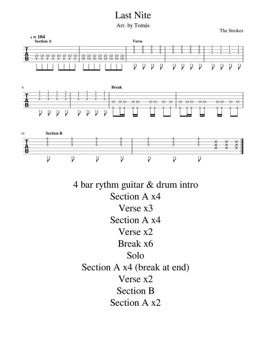 The Strokes - Last Nite Sheet music for Guitar (Solo) | Musescore.com