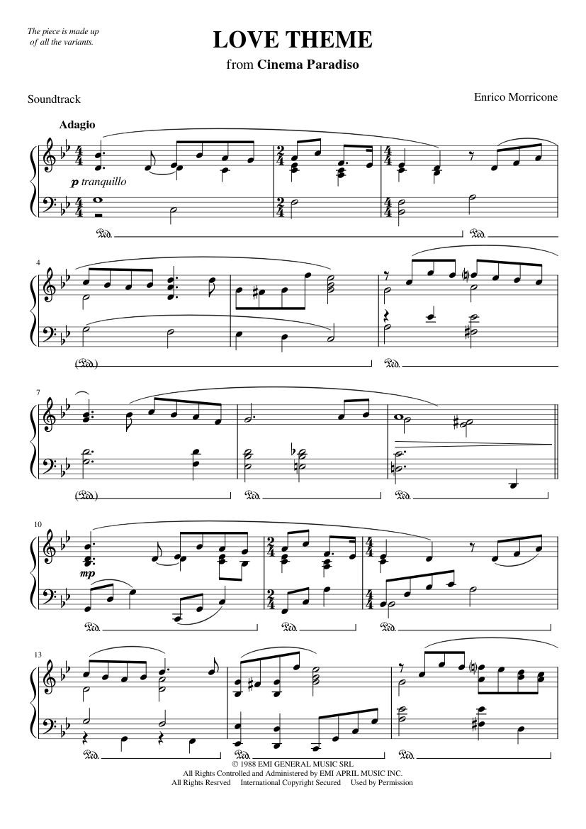 Love theme – Ennio Morricone Sheet Music for Piano (Solo) | MuseScore.com