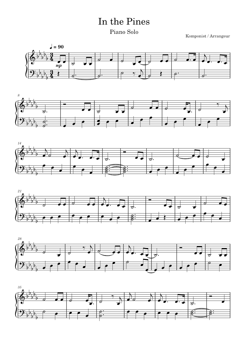In The Pines (From the game "The Walking Dead") Sheet Music for Piano ...