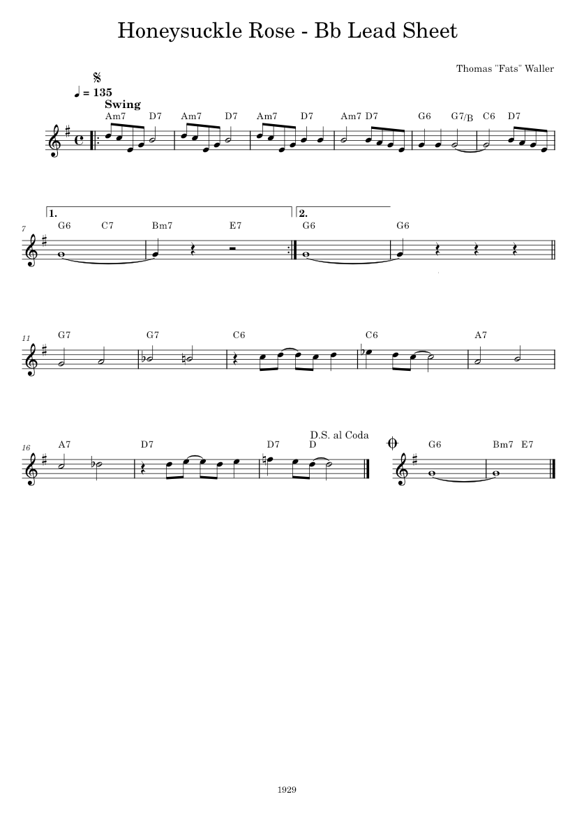 Honeysuckle Rose – Fats Waller Honeysuckle Rose – Fats Waller - Bb Lead ...