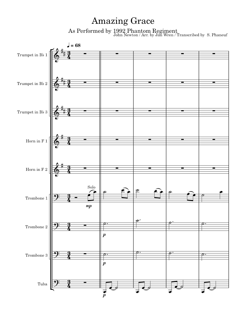 Amazing Grace Phantom Regiment 1992 Transcription Sheet music for ...