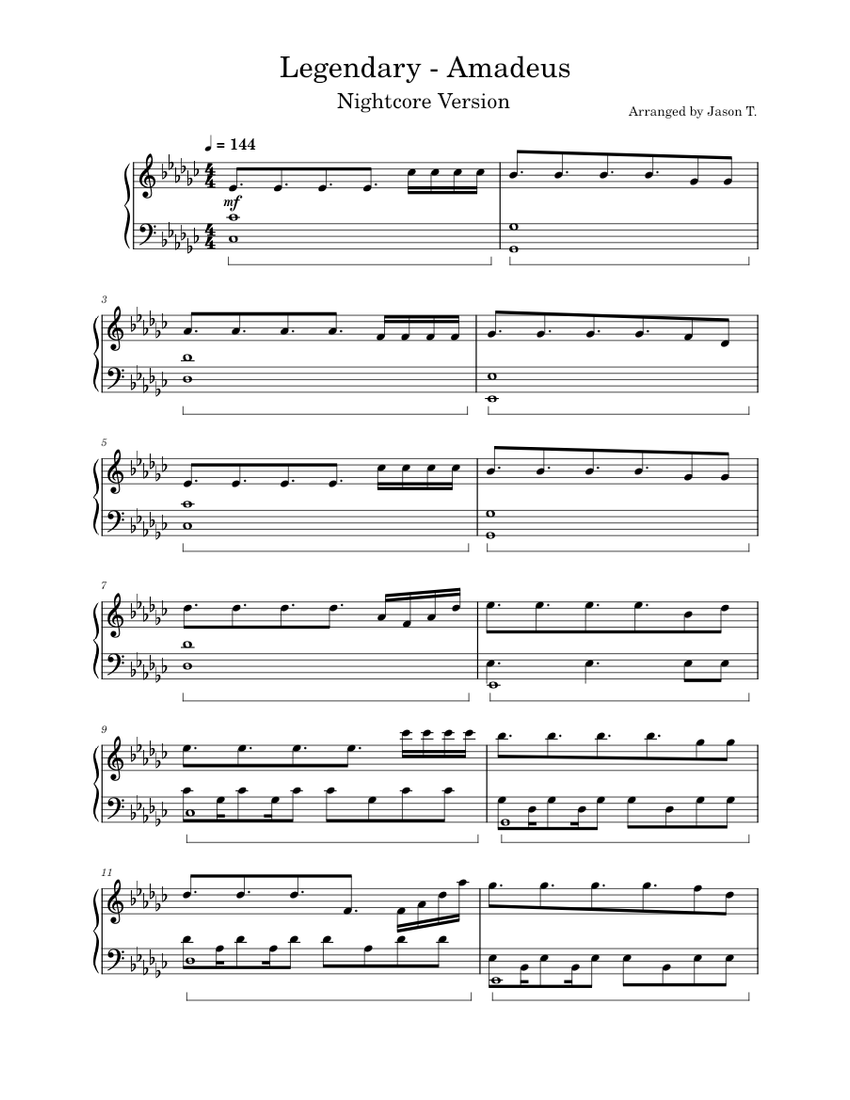 Legendary – Amadeus | Nightcore Version Sheet music for Piano (Solo ...