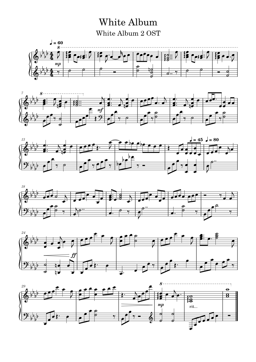 White Album – White album 2 OST Sheet Music for Piano (Solo) easy ...