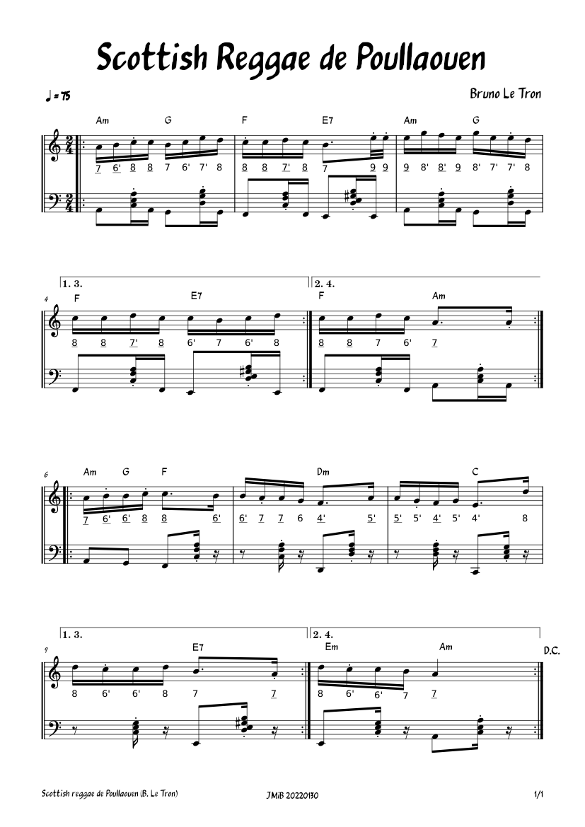 Scottish Reggae de Poullaouene – Bruno Le Tron Sheet Music for ...