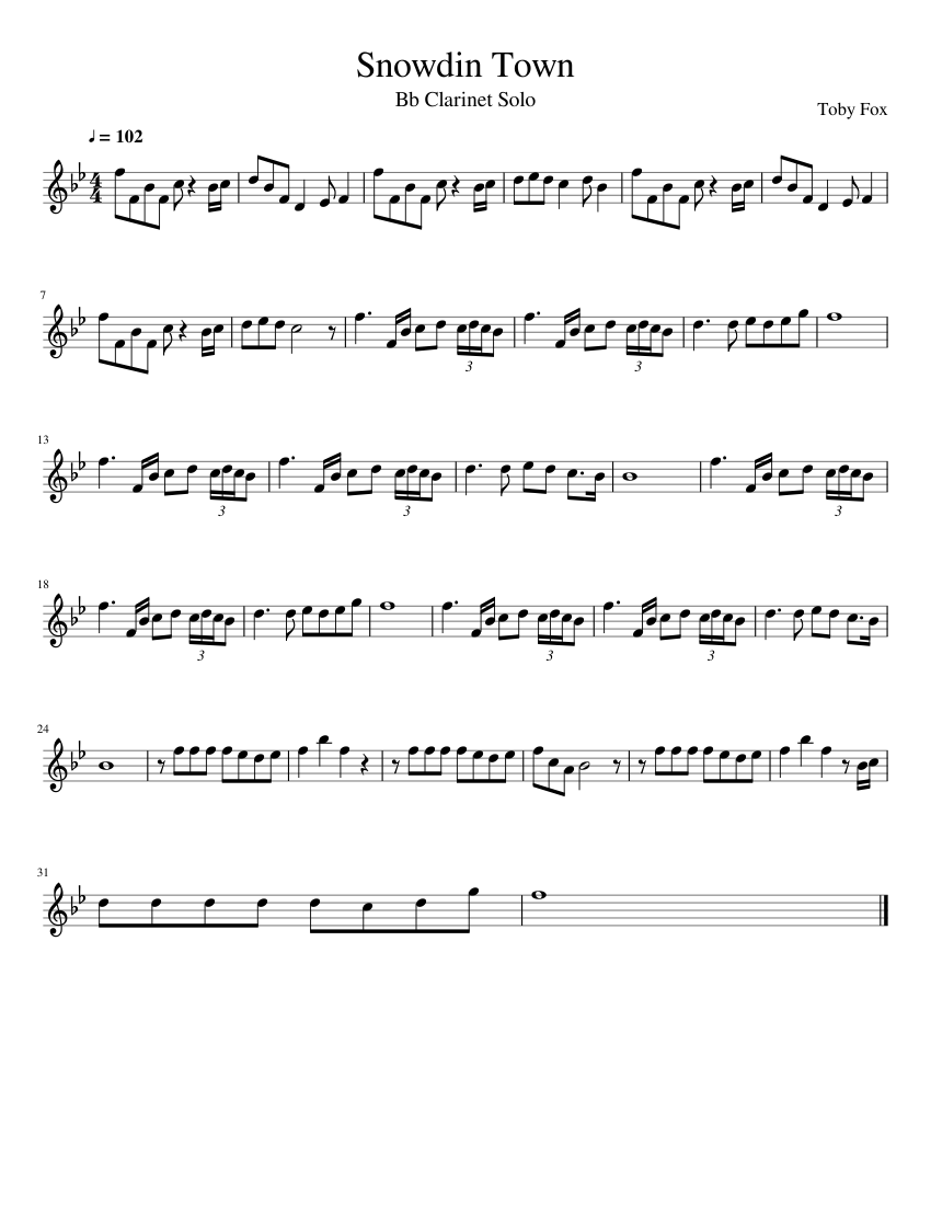 Snowdin Town Clarinet Solo Sheet Music for Clarinet in b-flat (Solo ...