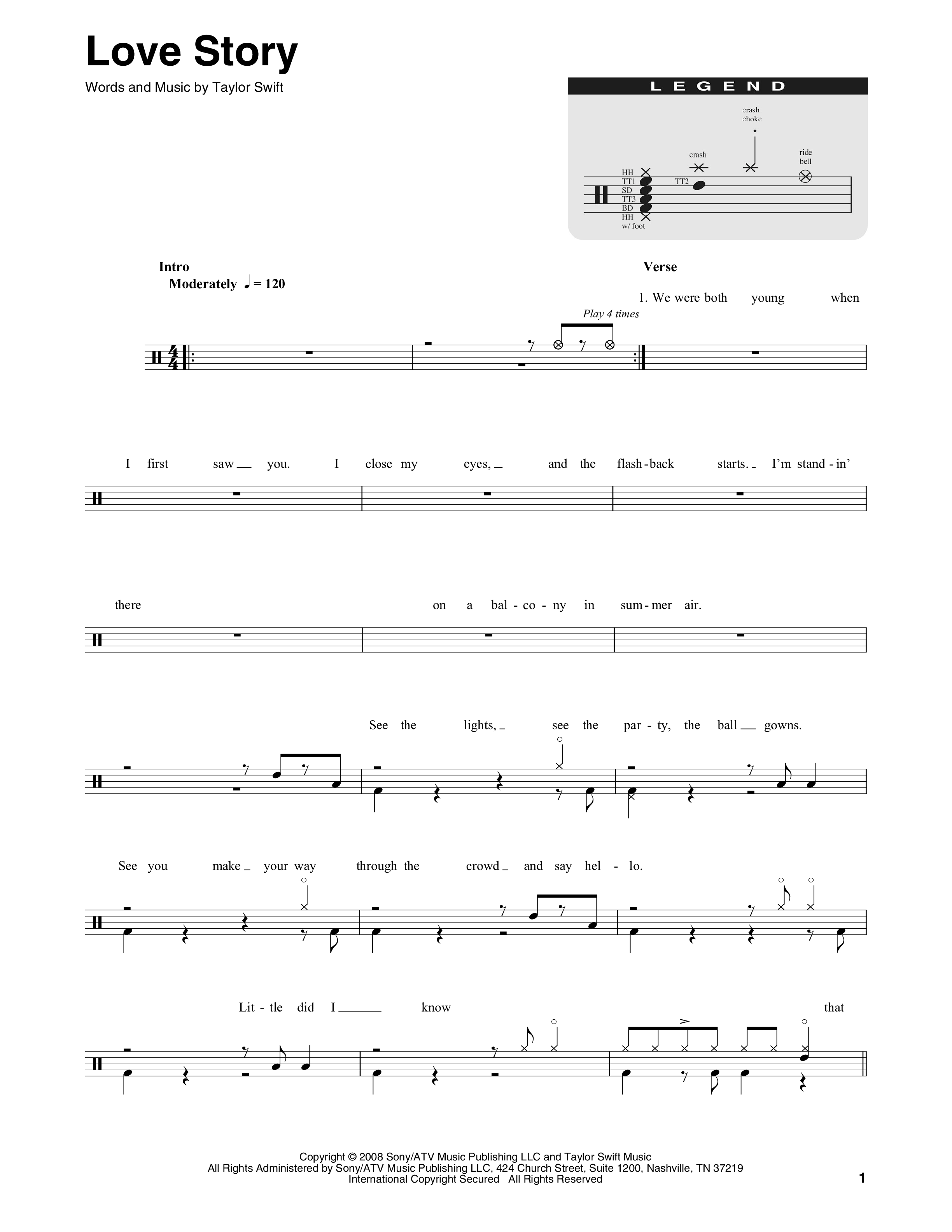 Play Official version of Love story Sheet Music by Taylor Swift for Drum (other) | MuseScore.com