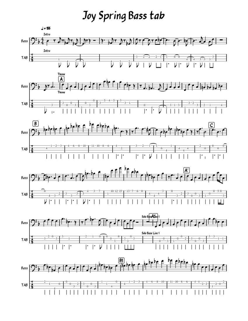 Joy Spring Bass tab Sheet music for Bass guitar (Solo) | Musescore.com