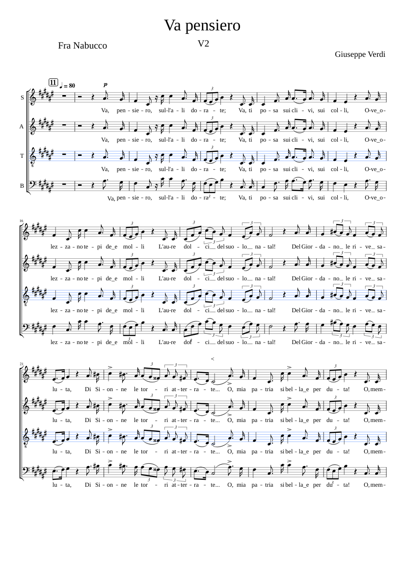 Va pensiero chorus Sheet Music for Piano (SATB) | MuseScore.com