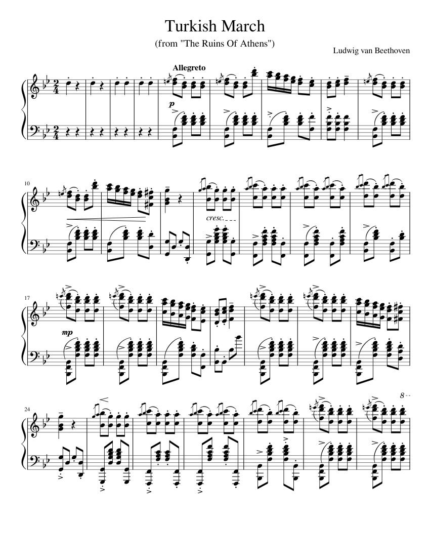 Marcia Alla Turca, Op. 113 – Ludwig Van Beethoven Sheet music for Piano ...