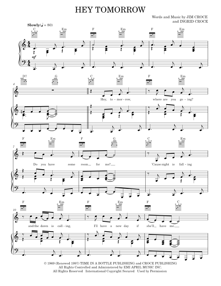 Play Official version of Hey tomorrow Sheet Music by Jim Croce for ...