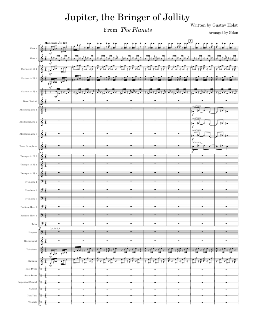 Jupiter, The Bringer Of Jollity – Gustav Holst for Concert Band Sheet ...