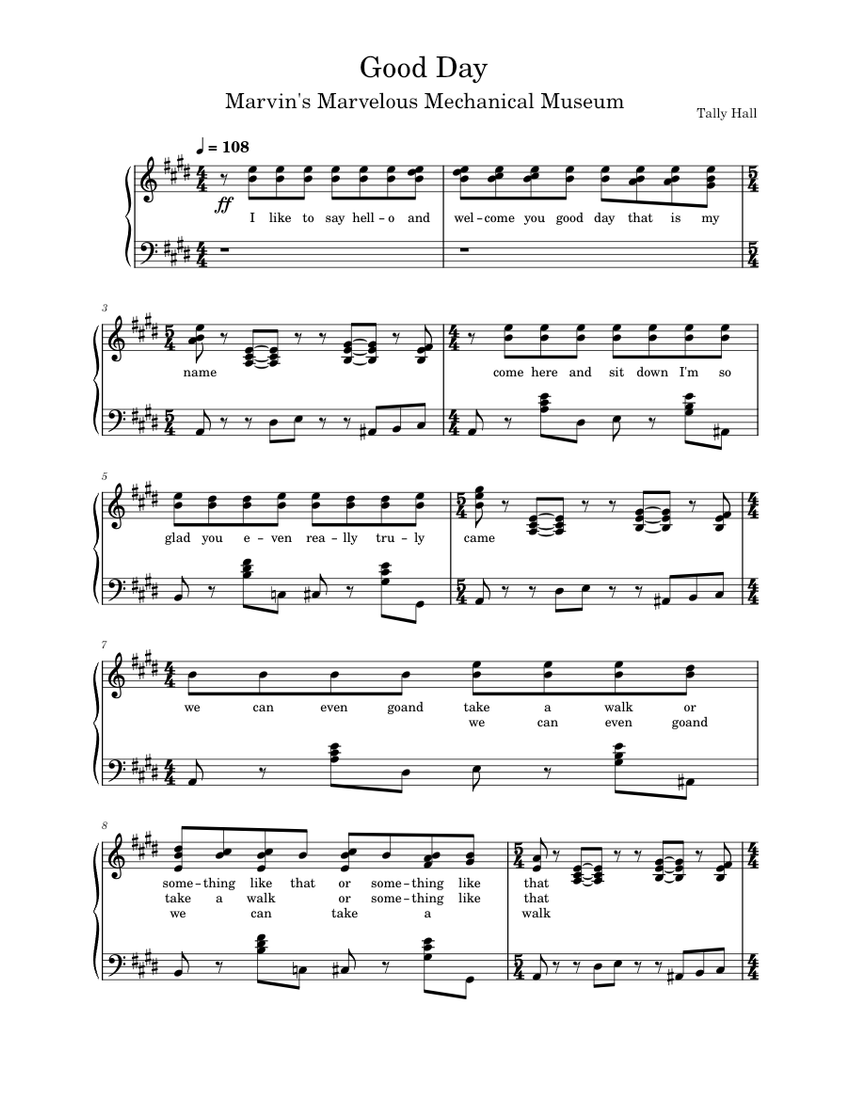 Good day – Tally Hall (Lyrics) Sheet music for Piano (Solo) | Musescore.com