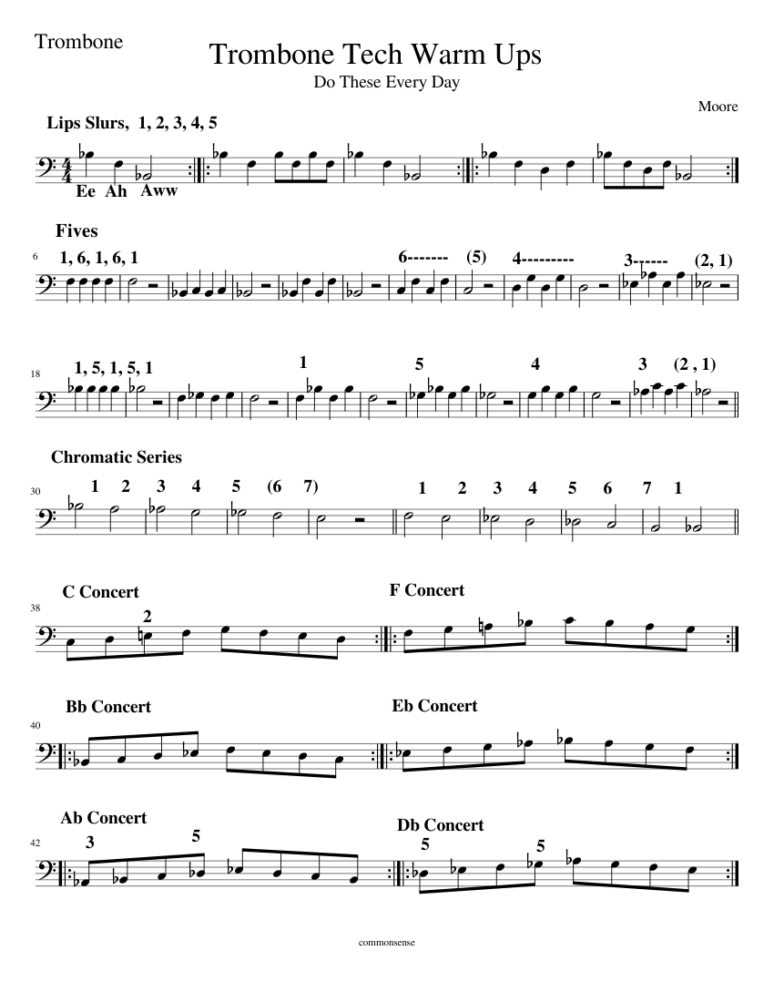 Trombone Tech Warm Ups Sheet music for Piano (Solo) | Musescore.com