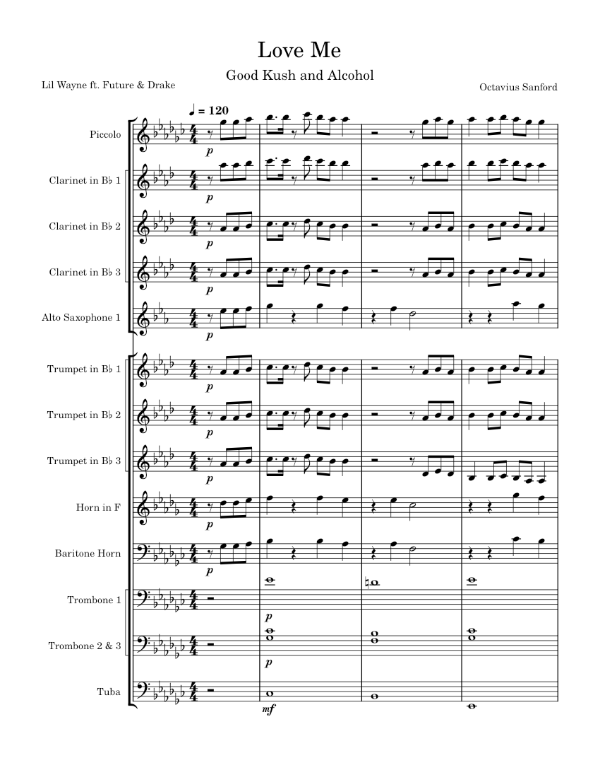 Love Me– Lil Wayne ft Future & Drake Sheet Music for Trombone, Tuba ...
