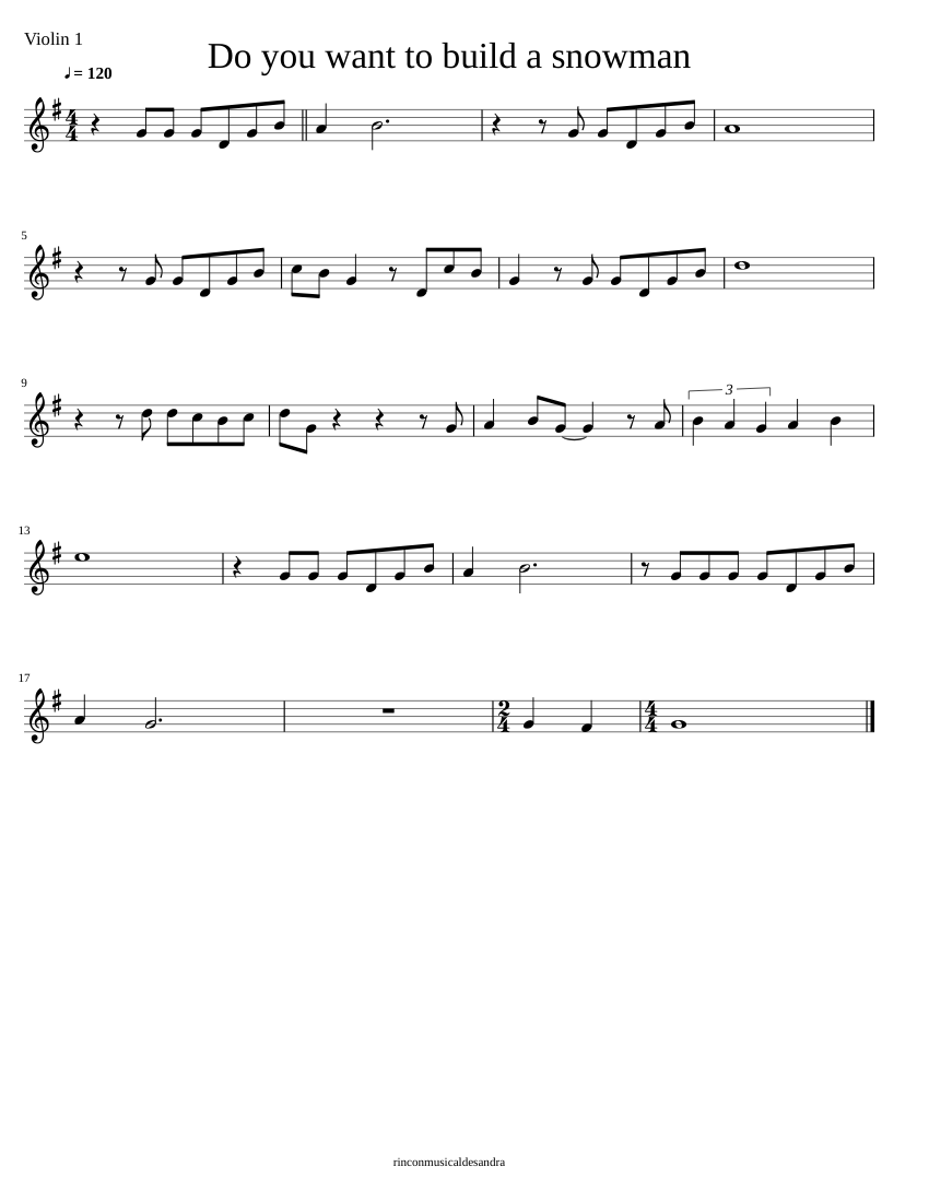 do you want to build a snowman violin g major Sheet music for Violin ...