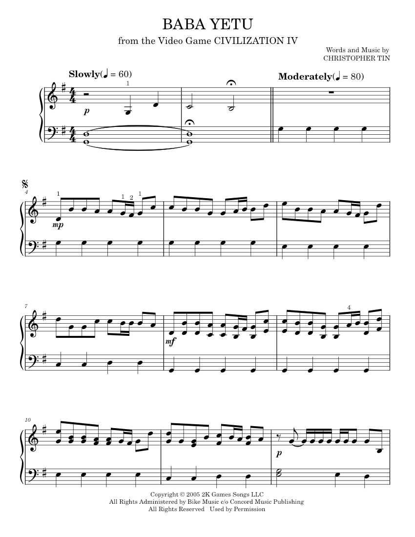 Play Official version of Baba yetu sheet music by Christopher Tin for Piano | MuseScore.com