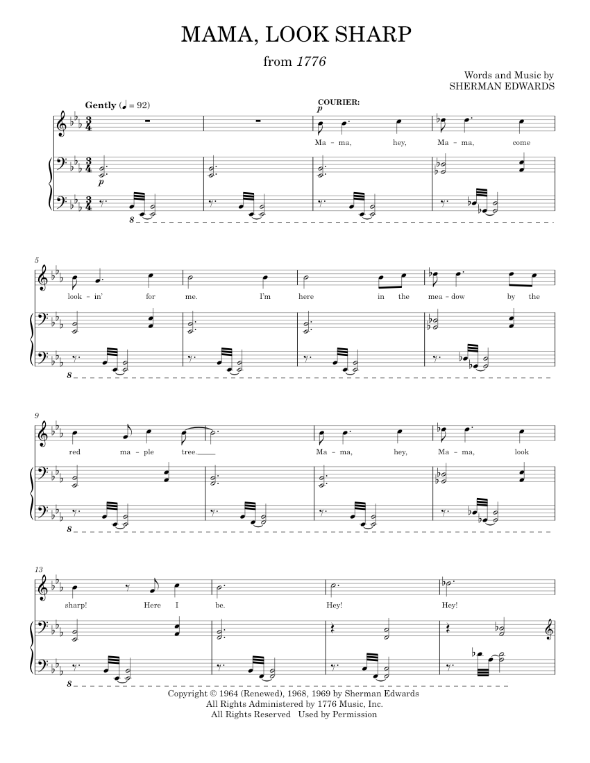 Mama, Look Sharp Sheet music for Piano, Vocals by 1776 Musical, Sherman ...