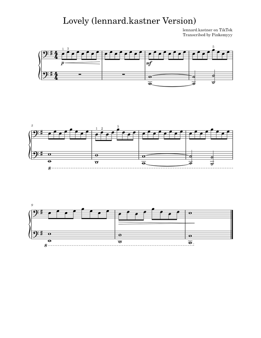 Lovely (Version by lennard.kastner) Sheet music for Piano (Solo) Easy ...