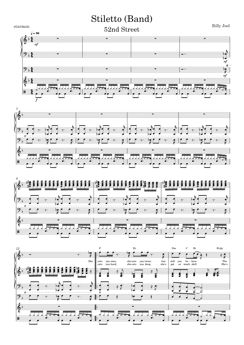 Stiletto – Billy Joel (Band) Sheet music for Piano, Guitar, Bass guitar ...
