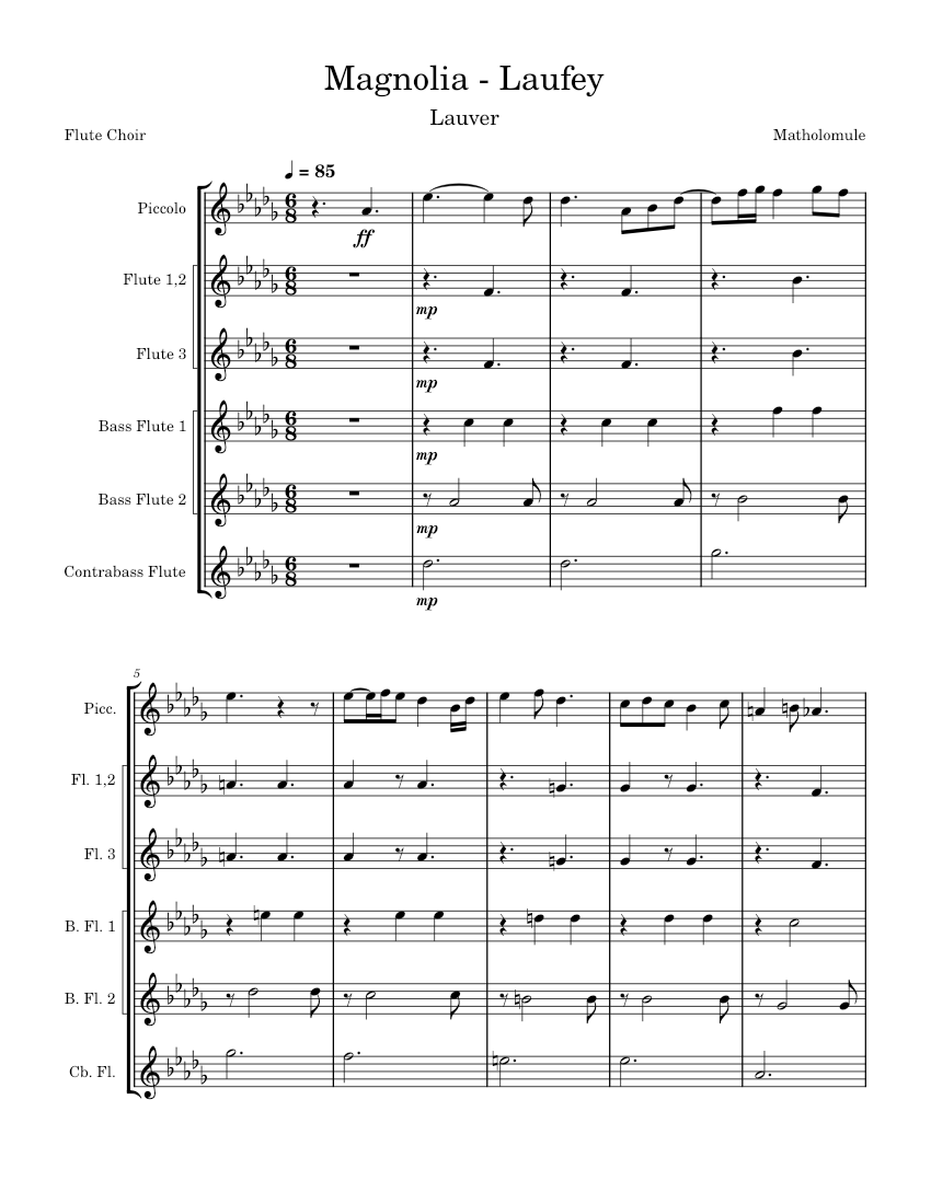 Magnolia - Laufey (Flute Choir) Sheet music for Flute, Oboe (Woodwind ...