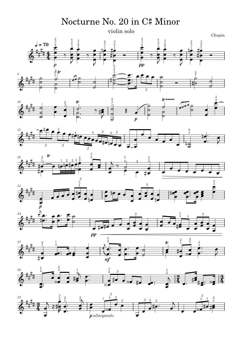 Nocturne No 20 in C sharp minor – Frédéric Chopin violin solo Sheet Music for Violin (Solo ...