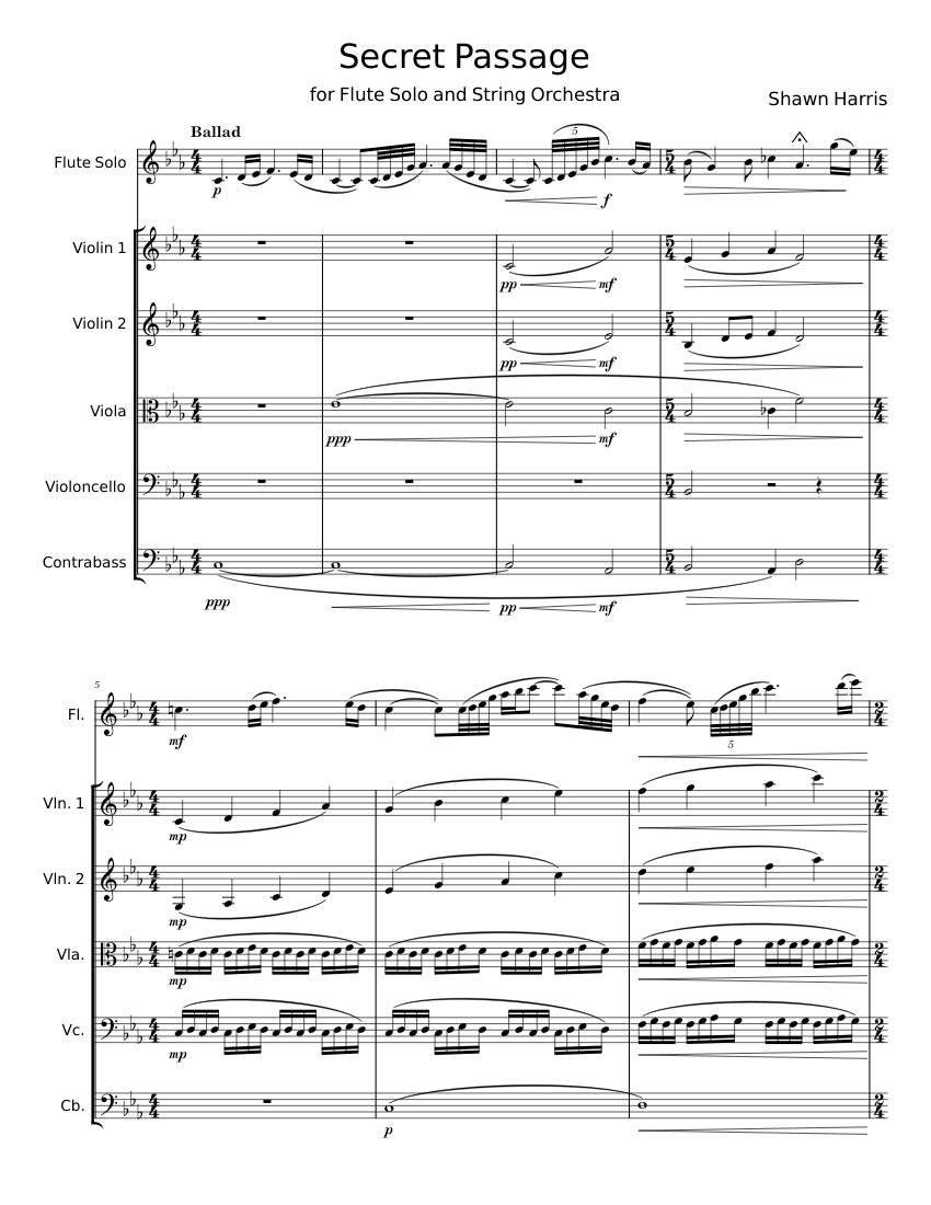 Secret Passage - Shawn Harris Sheet music for Flute, Violin, Viola ...