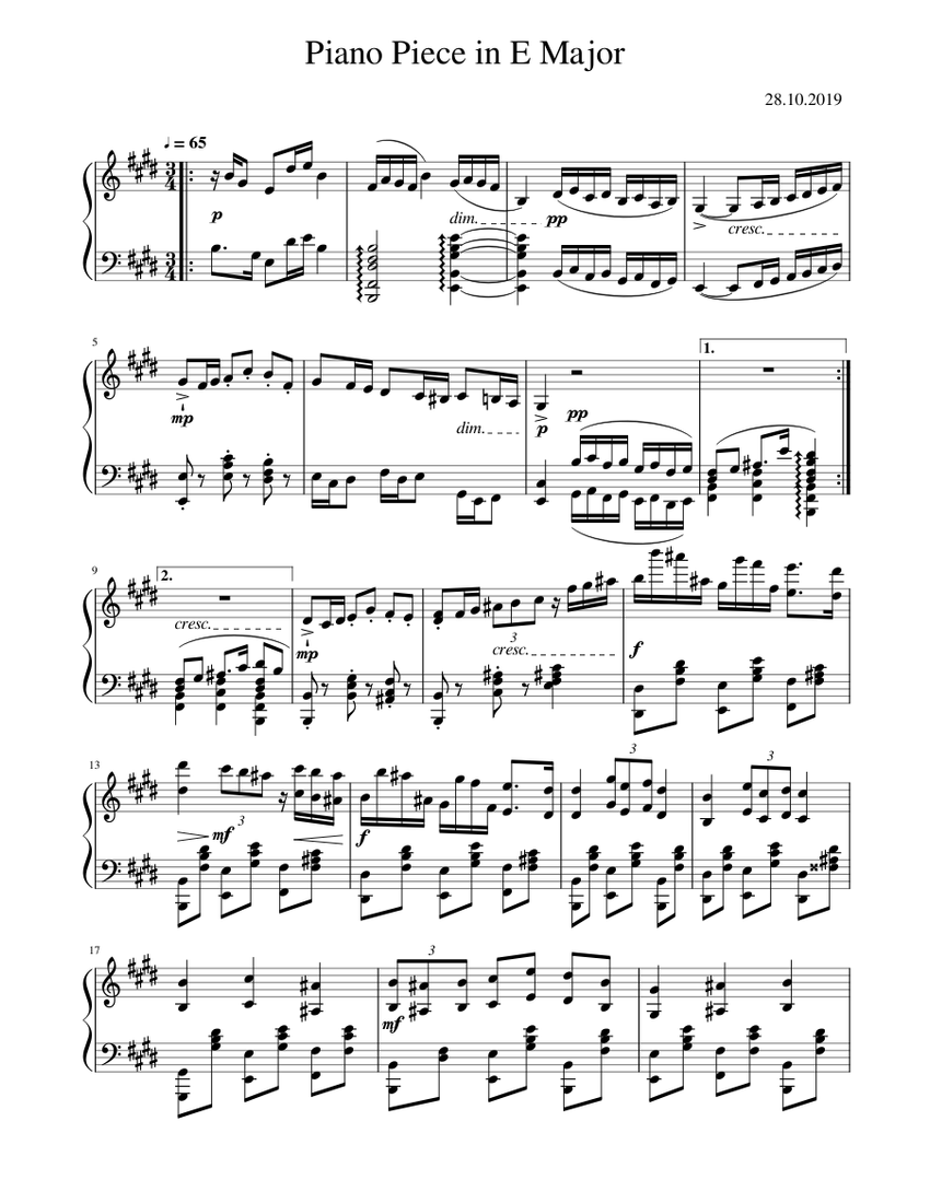 Piano Piece in E-Major Sheet music for Piano (Solo) | Musescore.com