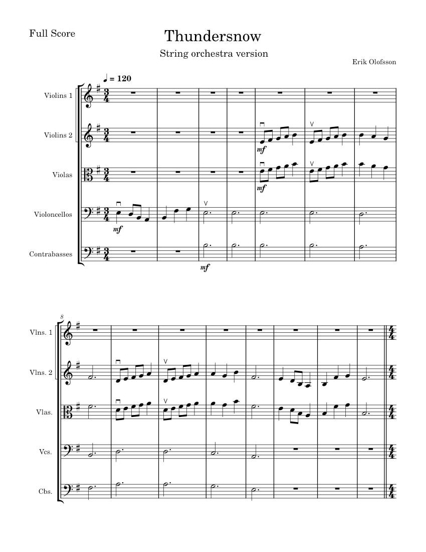 Thundersnow - String Orchestra Version - Erik Olofsson Sheet Music for Strings group (String ...