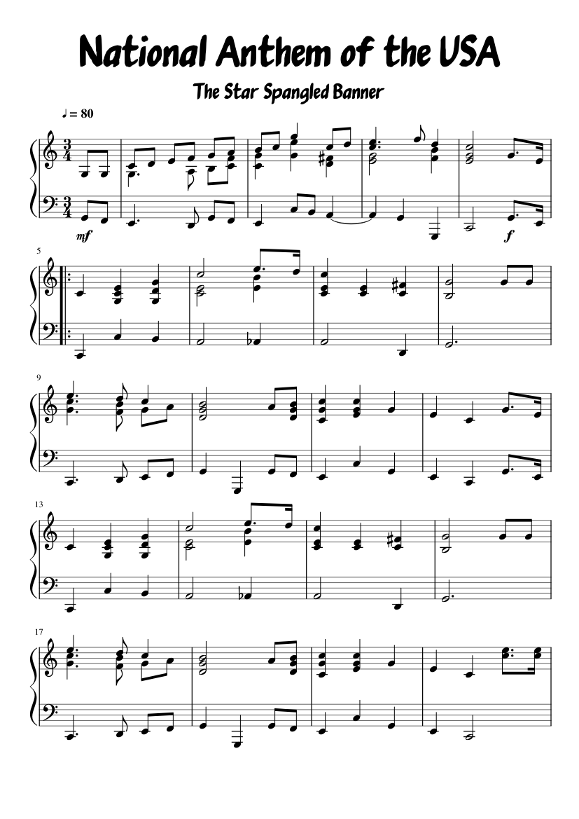 National Anthem Sheet Music for Piano (Solo) | MuseScore.com