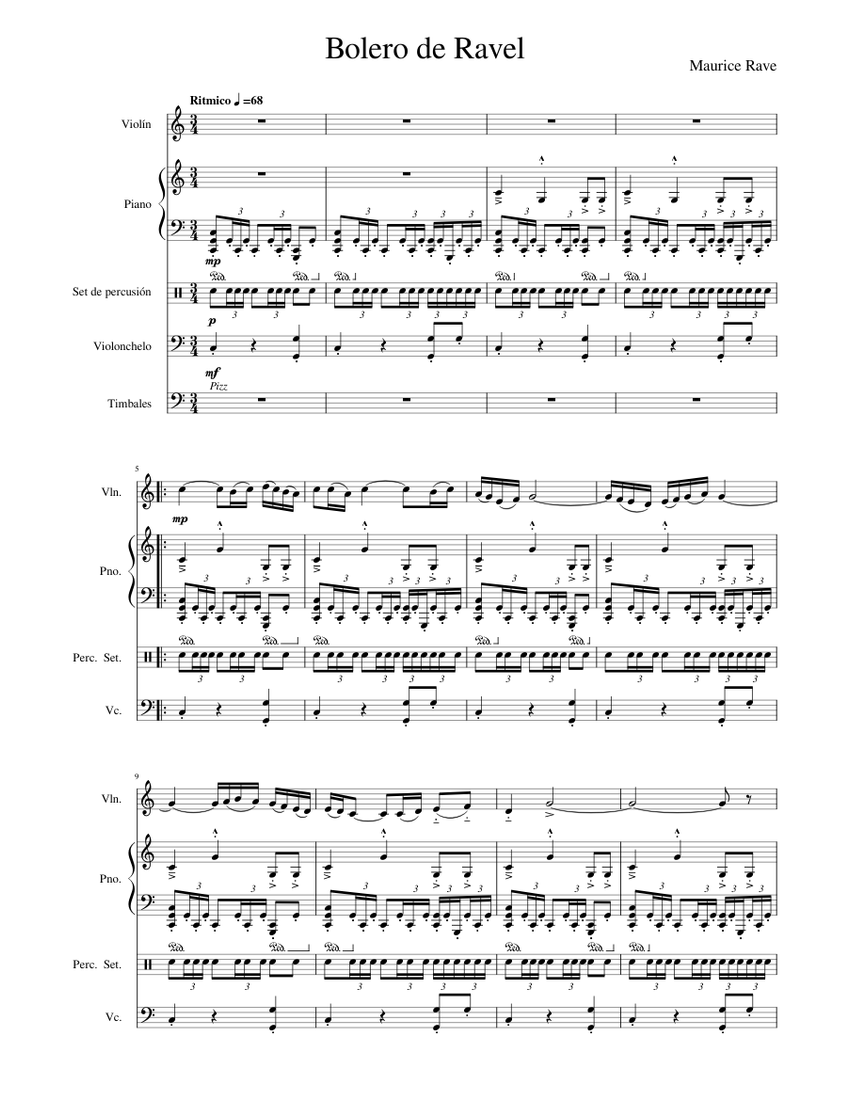 Bolero – Maurice Ravel Bolero.musescore Sheet music for Piano, Timpani ...