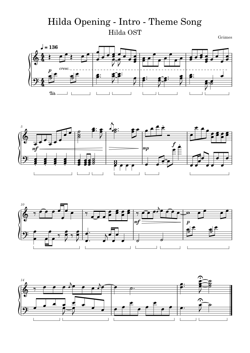 Hilda Opening - Intro - Theme Song – Grimes Sheet Music for Piano (Solo ...