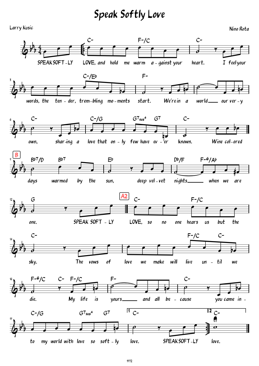 Speak Softly Love (Lead sheeet with lyrics ) Sheet music for Piano (Solo) Easy | Musescore.com