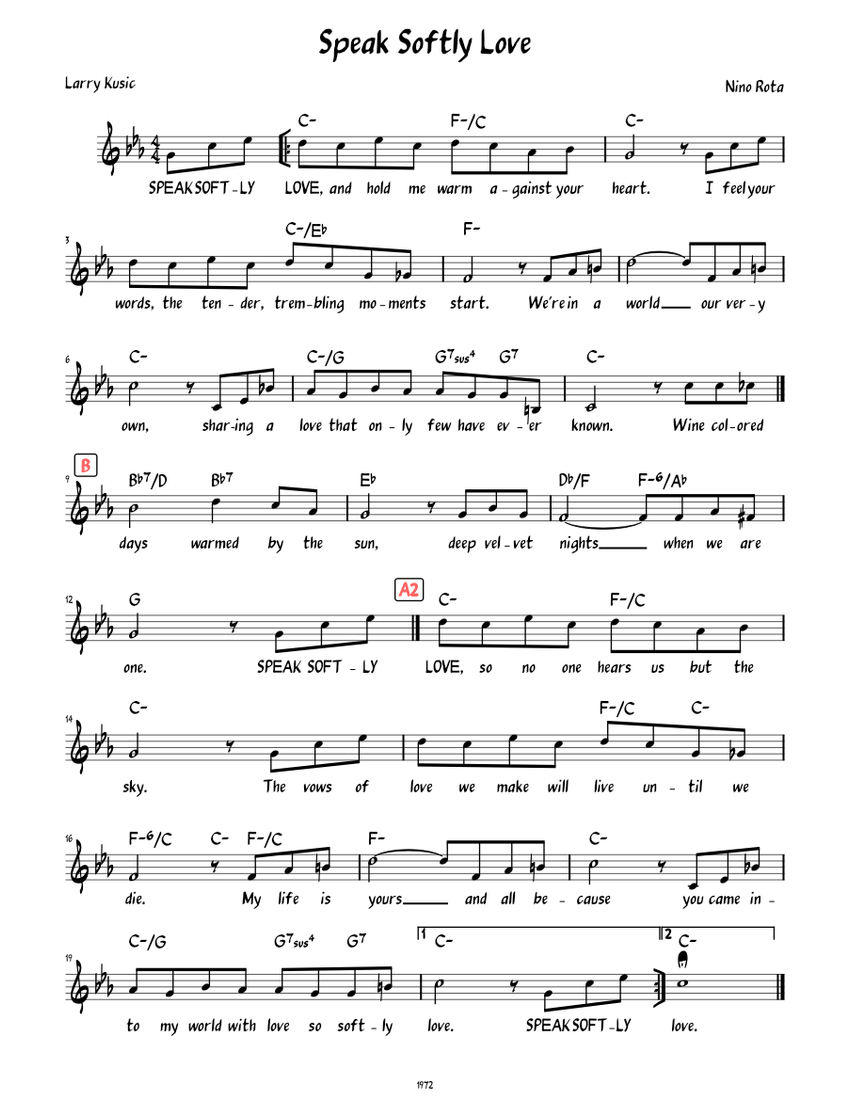 Speak Softly Love (Lead sheeet with lyrics ) Sheet music for Piano (Solo) Easy | Musescore.com