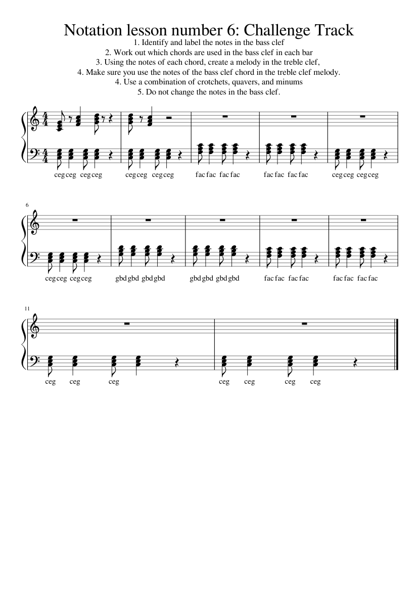 Notation lesson number 6 Challenge Track sam klima Sheet music for ...