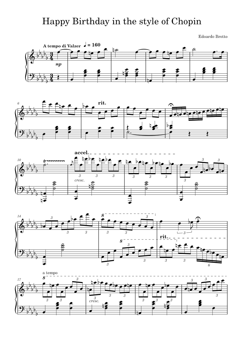 Happy Birthday in the style of Chopin – Edoardo Brotto Sheet music for Piano (Solo) | Musescore.com