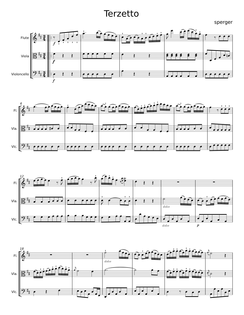 Terzetto in G major - Johann Matthias Sperger Sheet music for Flute ...