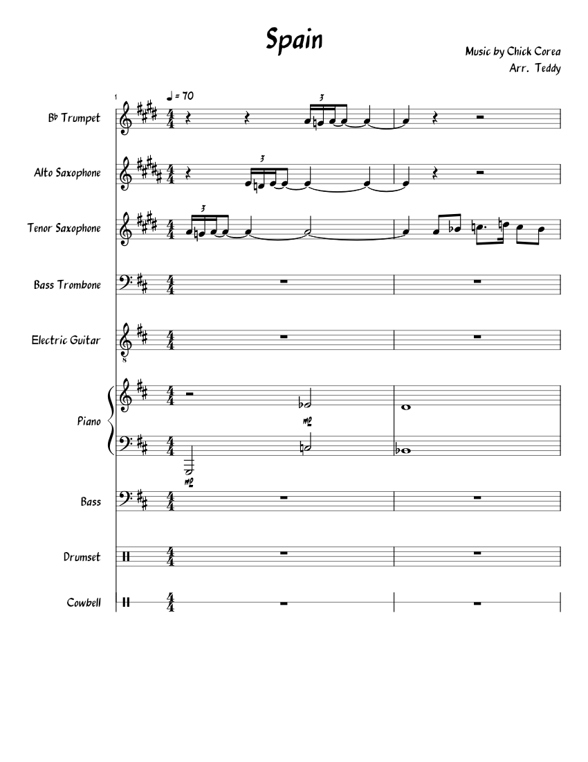 Spain Sheet music for Piano, Trombone bass, Saxophone alto, Saxophone ...