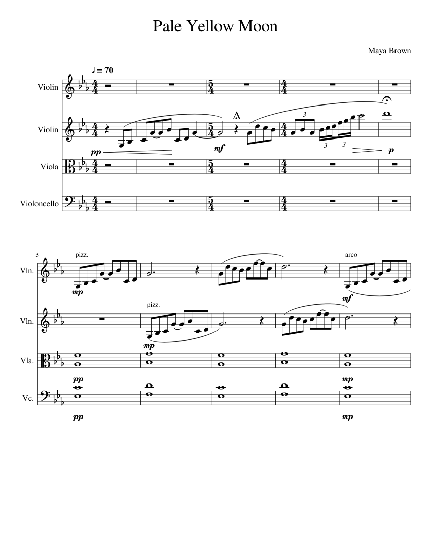 Pale Yellow Moon Sheet music for Violin, Viola, Cello (String Quartet ...