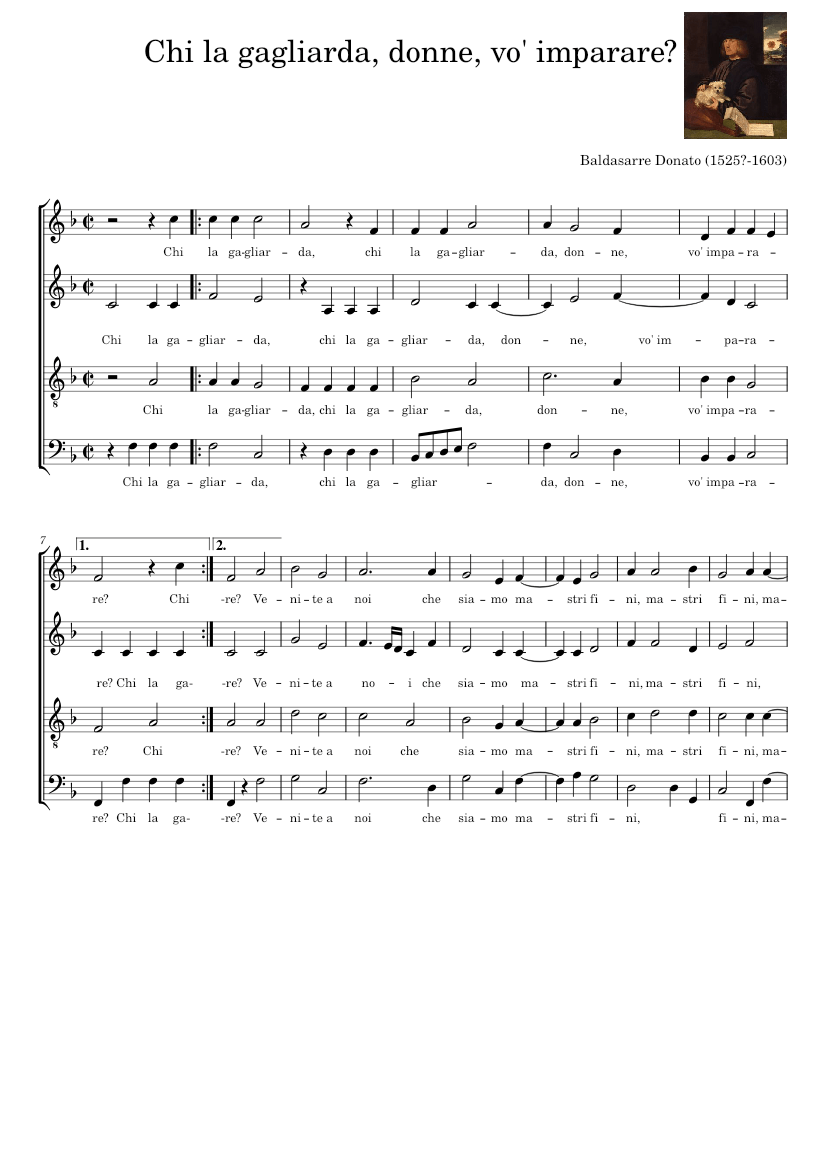 Chi la gagliarda – Baldassare Donato - SOPRANO PART Sheet Music for ...