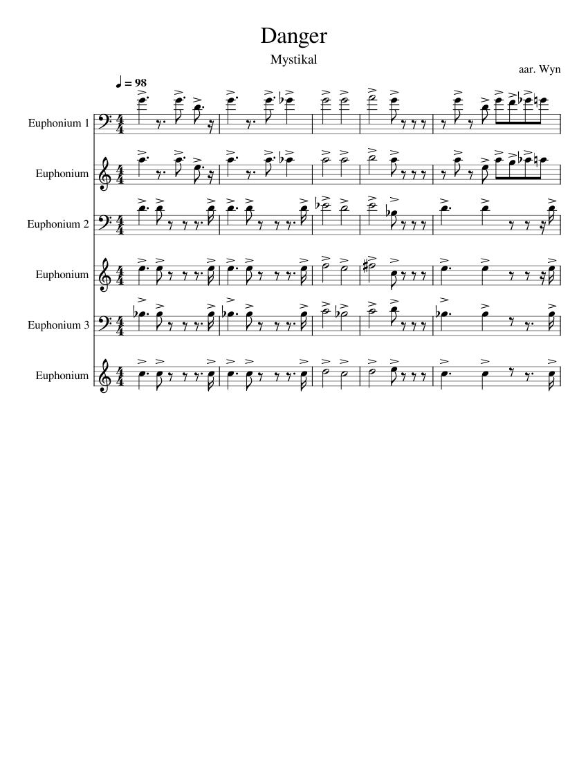 Danger Sheet music for Euphonium (Brass Ensemble) | Musescore.com