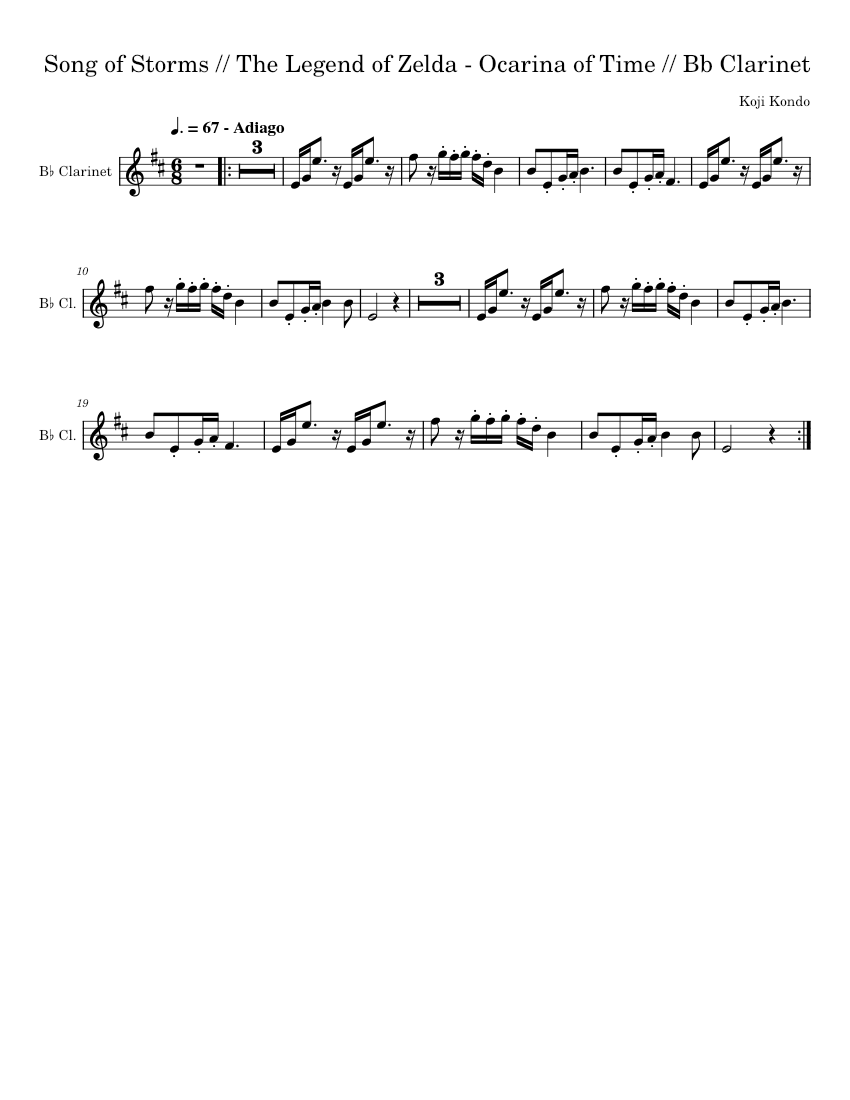 Song of Storms // The Legend of Zelda - Ocarina of Time // Bb Clarinet ...