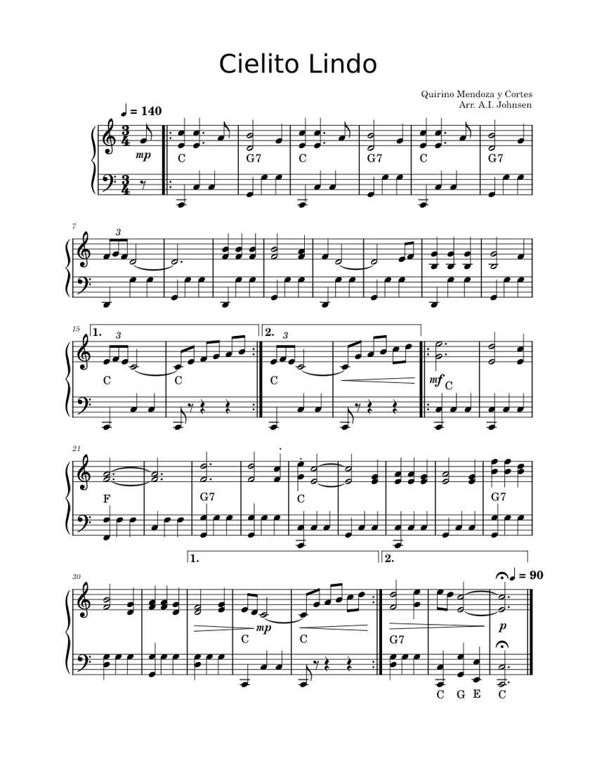Cielito lindo – Quirino Mendoza Sheet music for Piano (Solo) | Musescore.com