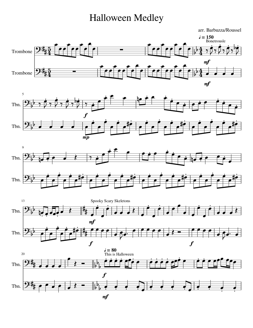 Halloween Medley Sheet Music for Trombone (Brass Duet) | MuseScore.com