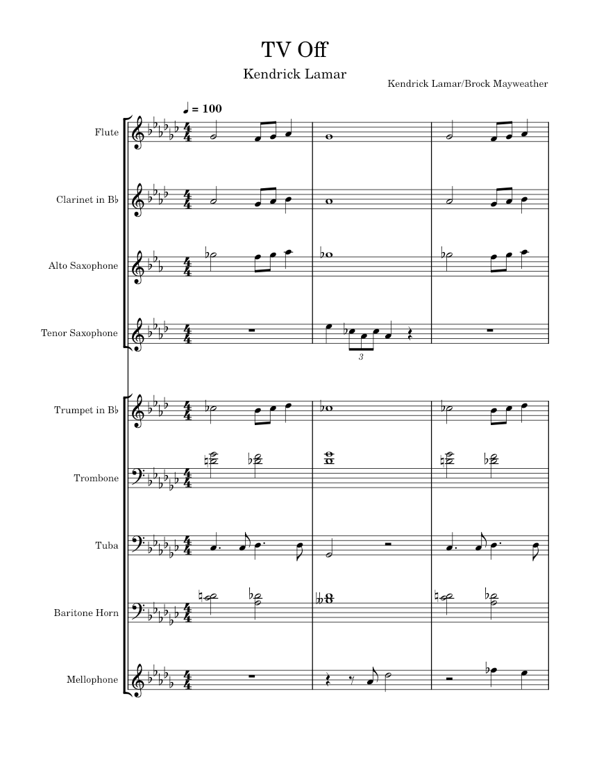 TV Off - Kendrick Lamar (MHS) Sheet Music for Trombone, Tuba, Flute ...