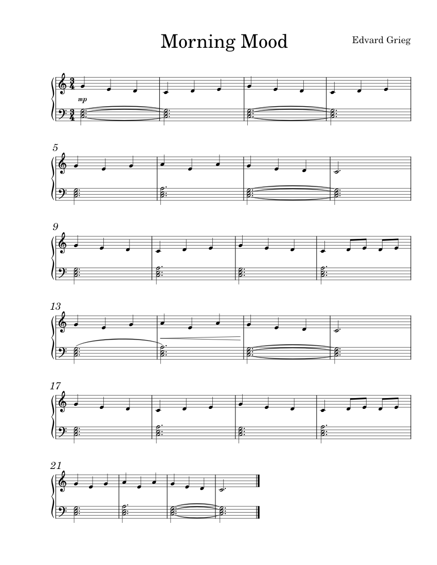 Morning Mood – Edvard Grieg - piano tutorial