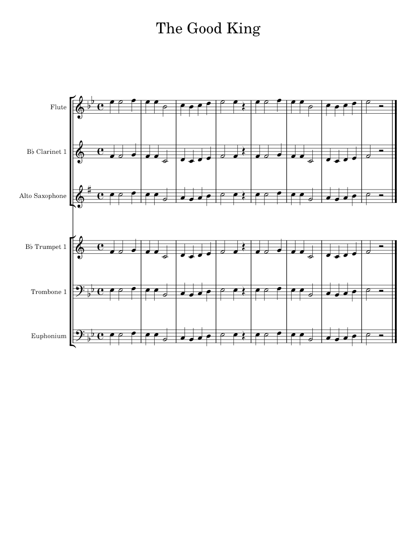 The Good King Sheet music for Trombone, Tuba, Flute, Saxophone alto ...