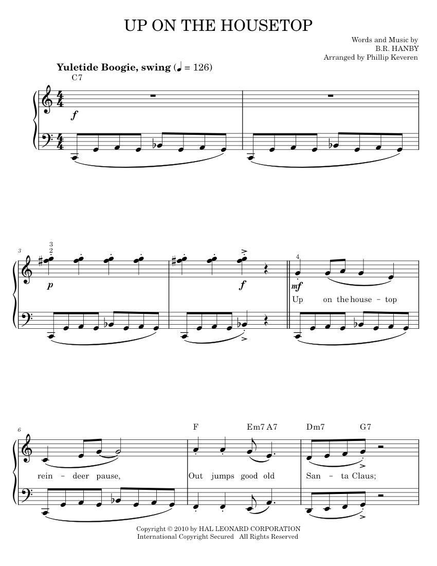 Up On The Housetop Sheet music for Piano: Music Notes